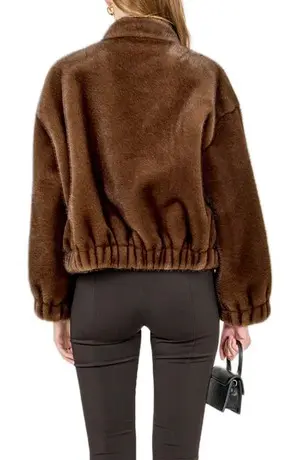 Endless Rose Faux Fur Bomber Jacket - Brown