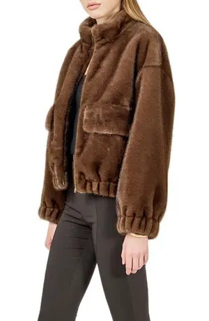 Endless Rose Faux Fur Bomber Jacket - Brown