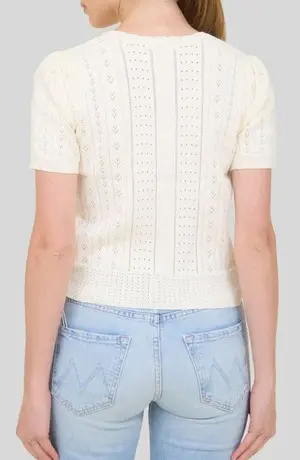 ZOE AND CLAIRE Open Stitch Short Sleeve Cardigan - Cream