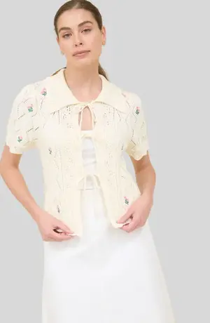 ZOE AND CLAIRE Floral Tie-front Cardigan