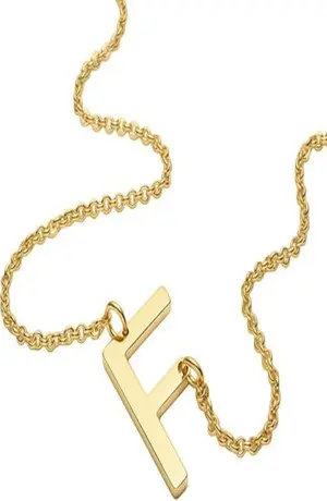 OAK & LUNA Sideways Initial Necklace In Gold Plated Sterling Silver - Letter F