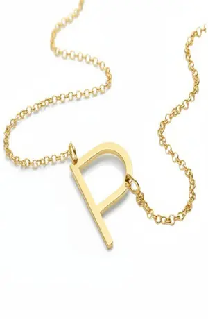 OAK & LUNA Sideways Initial Necklace In Gold Plated Sterling Silver - Letter P