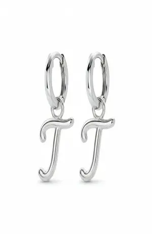 OAK & LUNA Mini Signature Initial Huggie Earrings Letter T