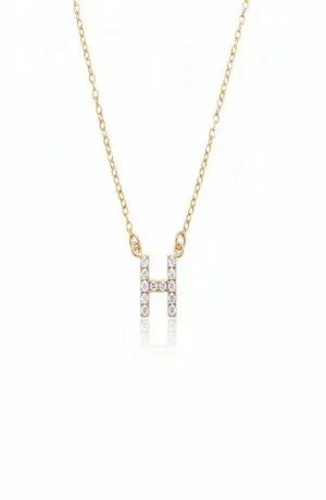 OAK & LUNA 14k Solid Gold Zoe Initial Necklace With Diamonds Letter H