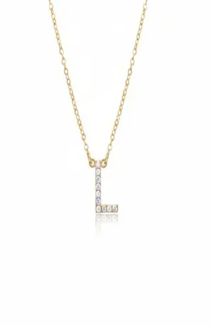 OAK & LUNA 14k Solid Gold Zoe Initial Necklace With Diamonds Letter L