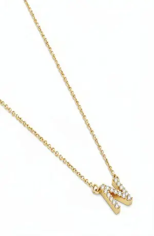 OAK & LUNA 14k Solid Gold Zoe Initial Necklace With Diamonds - Letter N