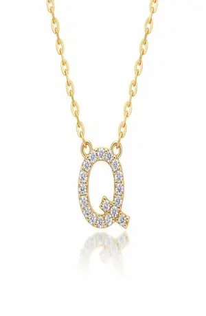OAK & LUNA 14k Solid Gold Zoe Initial Necklace With Diamonds - Letter Q