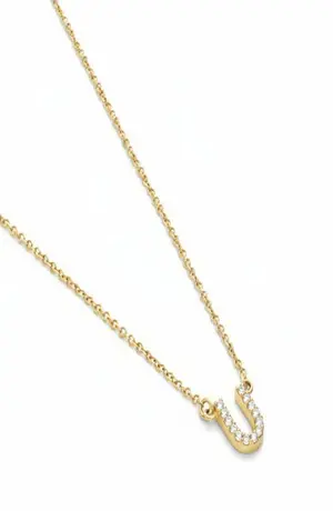 OAK & LUNA 14k Solid Gold Zoe Initial Necklace With Diamonds Letter U