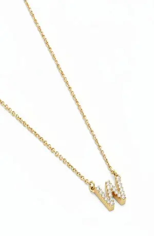 OAK & LUNA 14k Solid Gold Zoe Initial Necklace With Diamonds Letter W