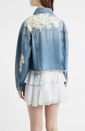 LoveShackFancy Amana Lace Patch Denim Jacket