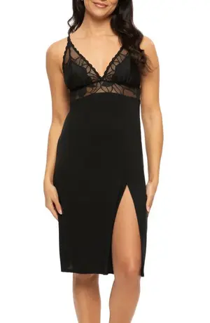 Felina Annalisa Lace Trim Chemise - Black