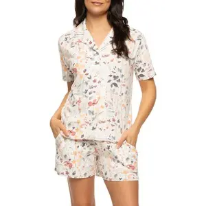 Felina Josephine Crinkled Jersey Short Pajamas - Painterly Floral
