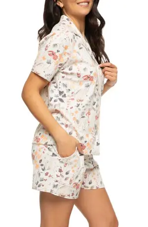 Felina Josephine Crinkled Jersey Short Pajamas - Painterly Floral