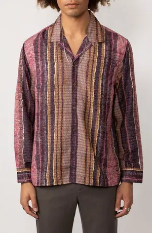 RAGA MAN Ansh Herringbone Stripe Button-up Shirt - Mauve Shadow