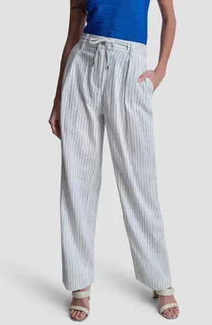Dkny Striped Linen Blend Drawstring Trousers