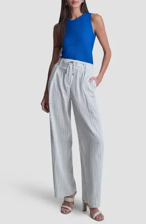 Dkny Striped Linen Blend Drawstring Trousers