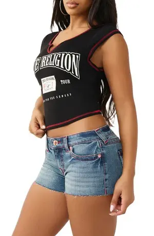 True Religion Graphic T-shirt With Notch Neck - Jet Black