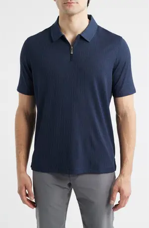 Johnston & Murphy Finn Rib Zip Polo - Navy