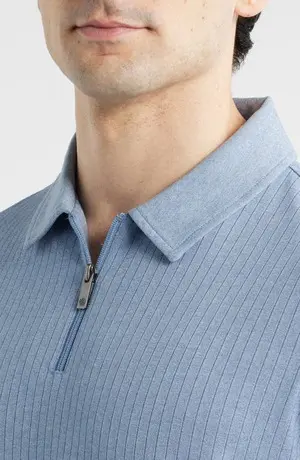 Johnston & Murphy Finn Rib Zip Polo - Blue