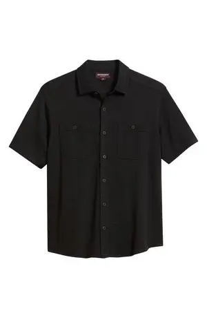 Johnston & Murphy Riley Knit Short Sleeve Button-up Shirt - Black