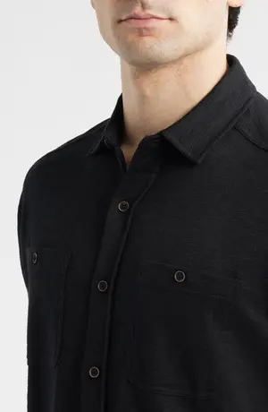 Johnston & Murphy Riley Knit Short Sleeve Button-up Shirt - Black