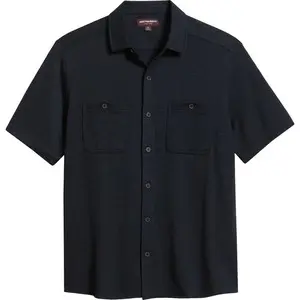 Johnston & Murphy Riley Knit Short Sleeve Button-up Shirt - Navy