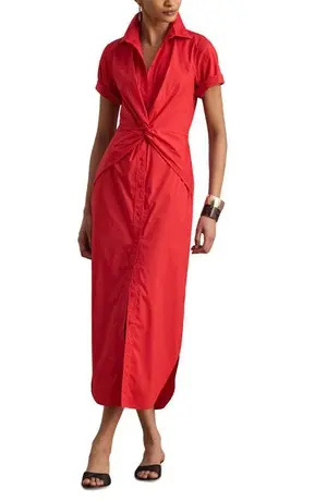 Ralph Lauren Twist Front Cotton Blend Shirtdress - Red