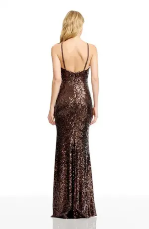 Dress The Population Rosette Sequin Halter Gown