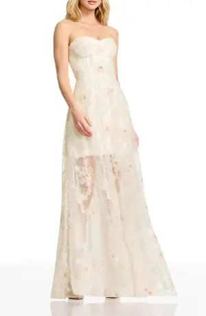 Dress The Population Floral Beaded Strapless Gown