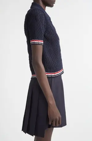 Thom Browne Hector Icon Pointelle Stitch Crop Cardigan - Navy