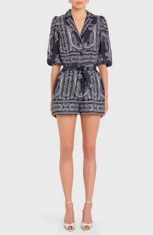 Amanda Uprichard Lucia Balloon Sleeve Romper - Navy