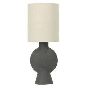 STORIED HOME Sculptural Terracotta Table Lamp With Linen Shade - Black