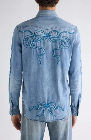 Acne Studios Surrow Embroidered Organic Cotton Denim Western Shirt