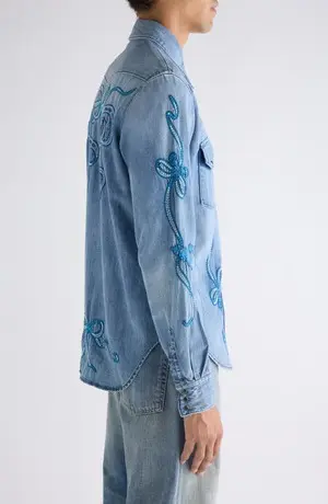 Acne Studios Surrow Embroidered Organic Cotton Denim Western Shirt