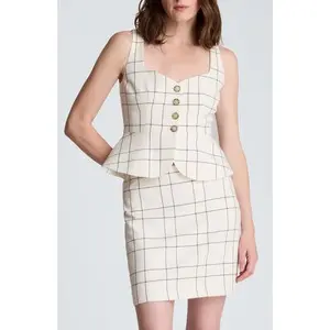 KENNETH COLE Windowpane Plaid Peplum Vest
