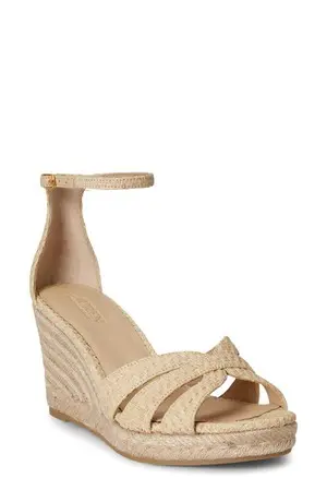 Ralph Lauren Nellie Ankle Strap Wedge Sandal - Natural