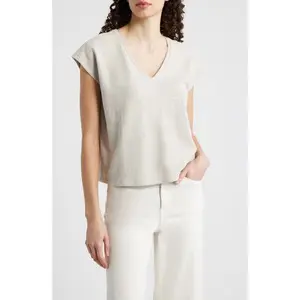 Eileen Fisher V-neck Organic Cotton Top - Chalk