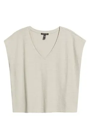 Eileen Fisher V-neck Organic Cotton Top - Chalk