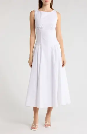 Staud Gwen Shaped Waist Stretch Cotton Dress - White