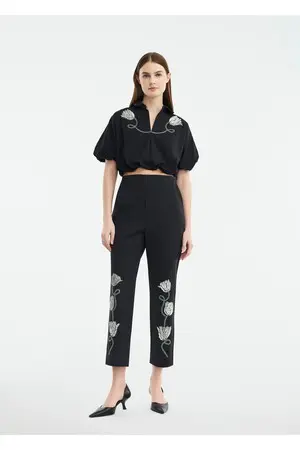 Lela Rose Tulip Crystal Embroidered Top