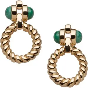 Jennifer Zeuner Jewelry Davis Malachite Hoop Drop Earrings - Yellow Gold