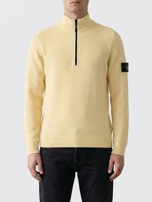 Stone Island Cotton Knit Sweater With Quarter Zip And Ribbed Finishes - Beige
