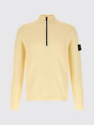Stone Island Cotton Knit Sweater With Quarter Zip And Ribbed Finishes - Beige