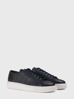 DOUCAL'S Tumbled Leather Lace Up Sneakers - Blue