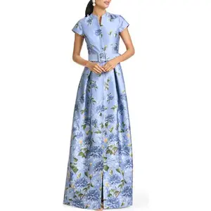 Sachin & Babi Marta Belted Mikado Gown - Twilight Peony Degrade