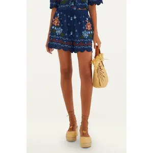 Farm Rio Stitched Garden Cover-up Shorts - Dark Blue