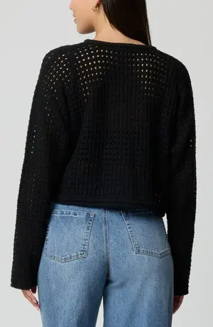 FLORENCE BY MILLS Keyhole Open Knit Crop Sweater - Black