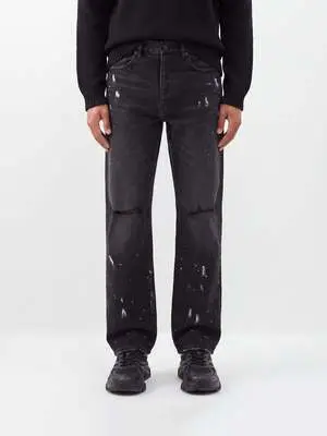 PURPLE BRAND Knee Slit Paint Denim Jeans - Black