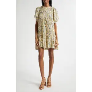 Ulla Johnson Ryla Floral Silk Shift Dress - Daffodil