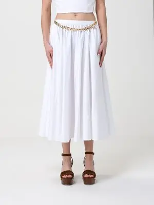 Elisabetta Franchi Cotton Midi Skirt With Chain Detail - White